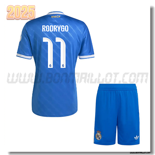 Maillot Foot Real Madrid Enfant Third RODRYGO #11 2025 26 - Bleu